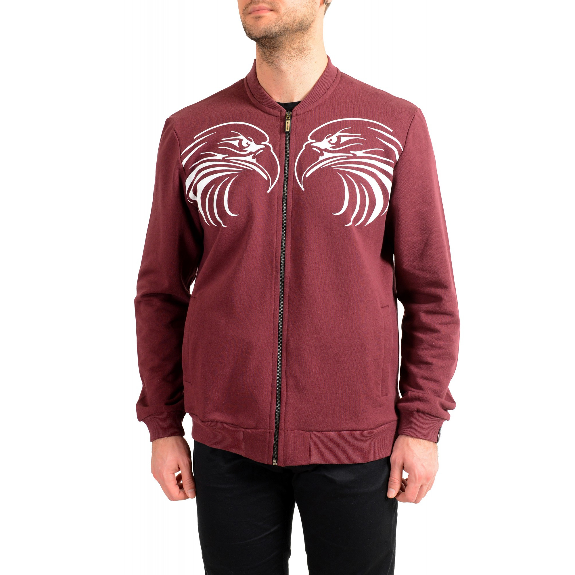 Roberto Cavalli Sport Men's Plum Full Zip Graphic Print Track Bomber Jacket