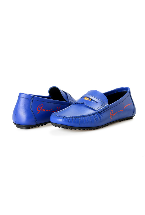 Versace Men's Royal Blue Logo Leather Car Loafers Moccasins Shoes