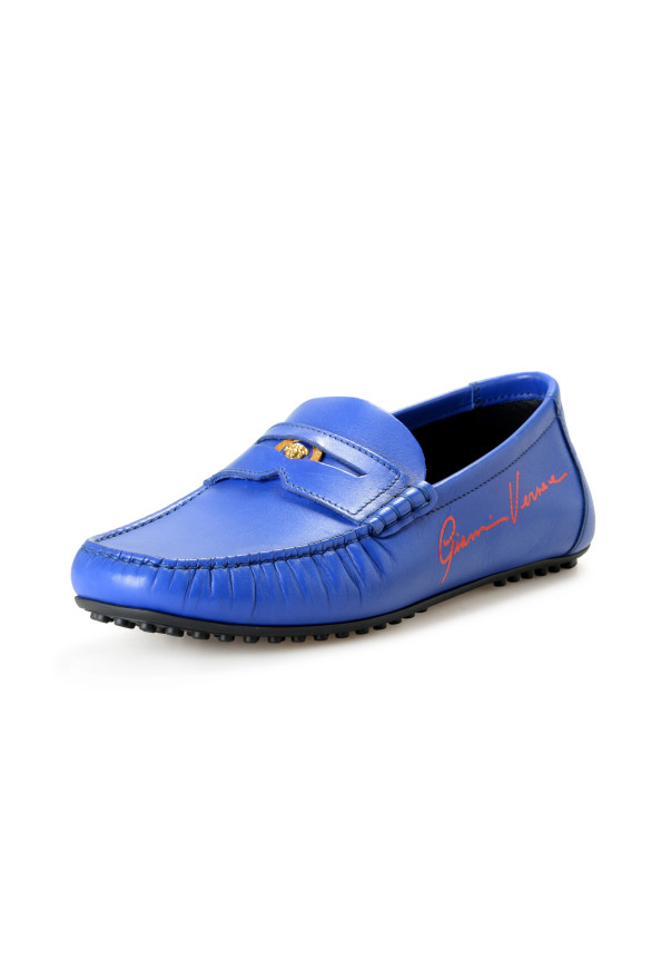 Versace Men's Royal Blue Logo Leather Car Loafers Moccasins Shoes